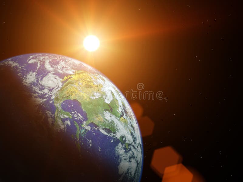 Planet Earth in Space with Sun Shining. Stock Illustration ...