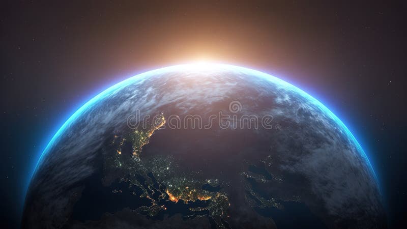 Planet Earth from Space Sunrise. 3d Rendering Stock Illustration ...