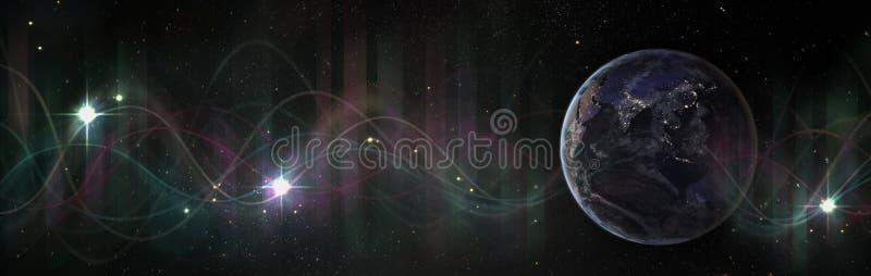 Planet Earth in Space and Waves Pattern on a Starry Night Sky. Stock ...