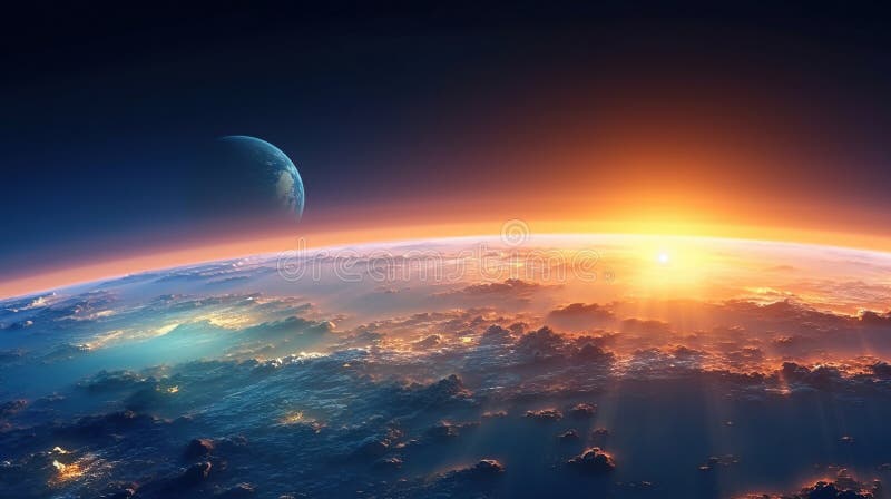 Planet Earth with a Spectacular Sunset AI Generated Image Stock ...