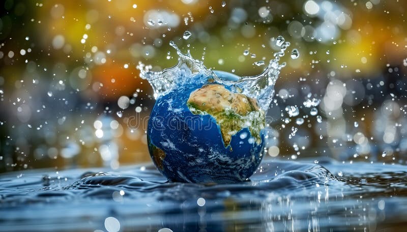 Planet Earth with Splashes and Drops of Water Stock Photo - Image of ...