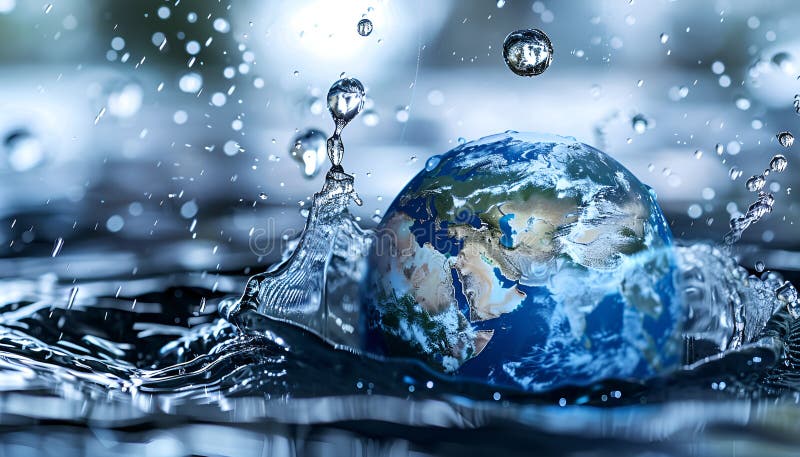Planet Earth with Splashes and Drops of Water Stock Image - Image of ...
