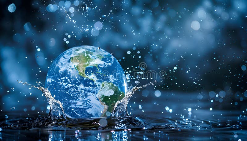 Planet Earth with Splashes and Drops of Water Stock Photo - Image of ...
