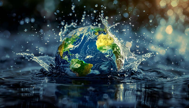 Planet Earth with Splashes and Drops of Water Stock Image - Image of ...
