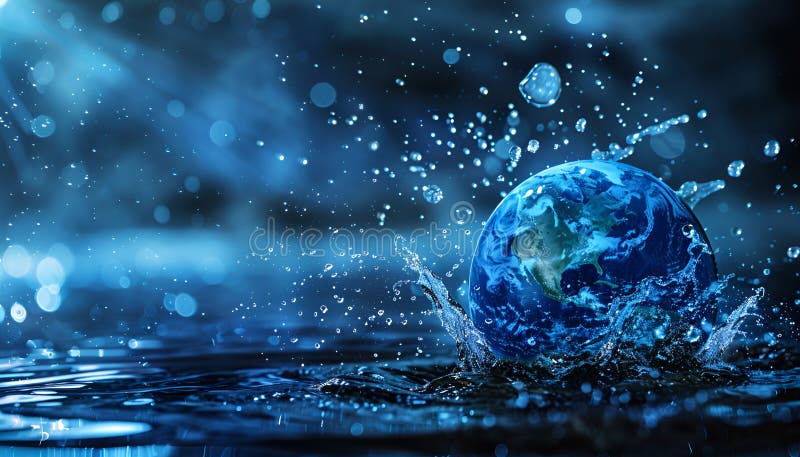 Planet Earth with Splashes and Drops of Water Stock Photo - Image of ...