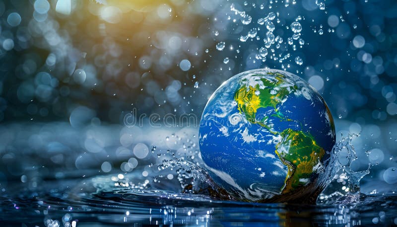 Planet Earth with Splashes and Drops of Water Stock Image - Image of ...