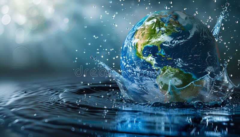 Planet Earth with Splashes and Drops of Water Stock Image - Image of ...