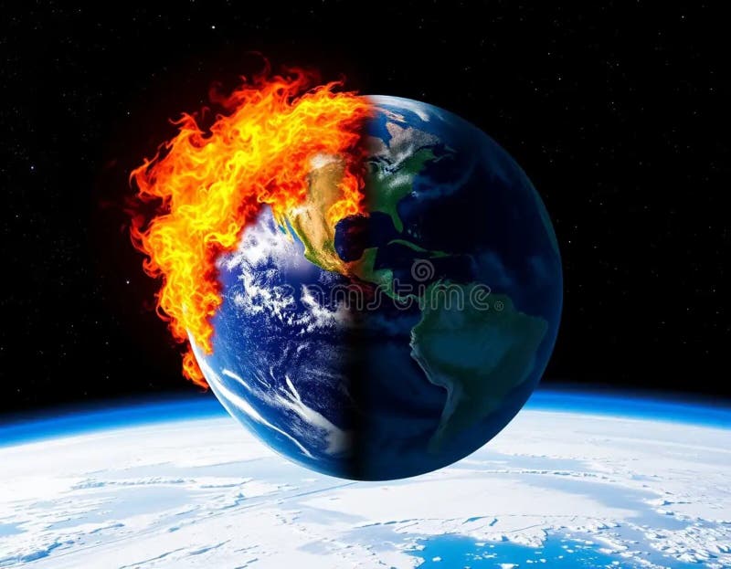 Planet Earth Split between Fire and Ice: Climate Crisis Concept Stock ...