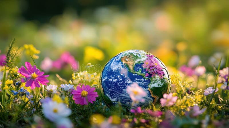 Planet Earth between Spring Flowers Stock Image - Image of ecology ...