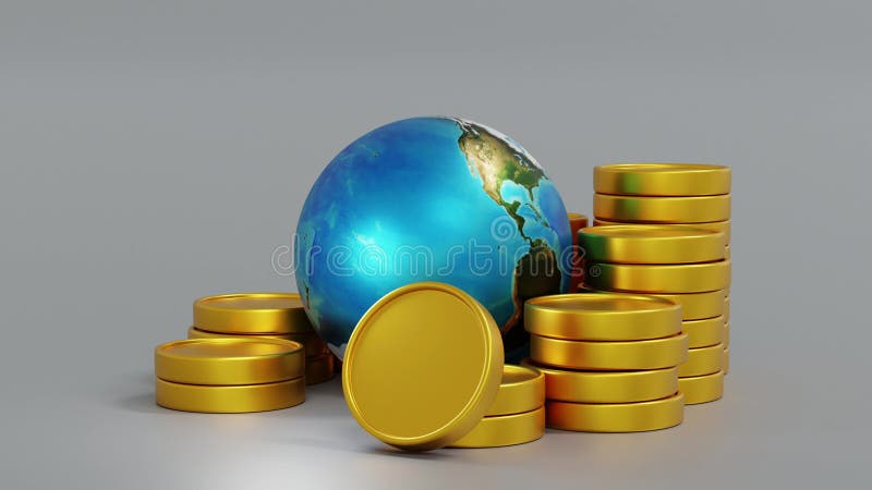 Planet Earth and Stack of Coin, Concept of Global Business, 3D ...