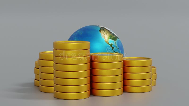 Planet Earth and Stack of Coin, Concept of Global Business, 3D ...