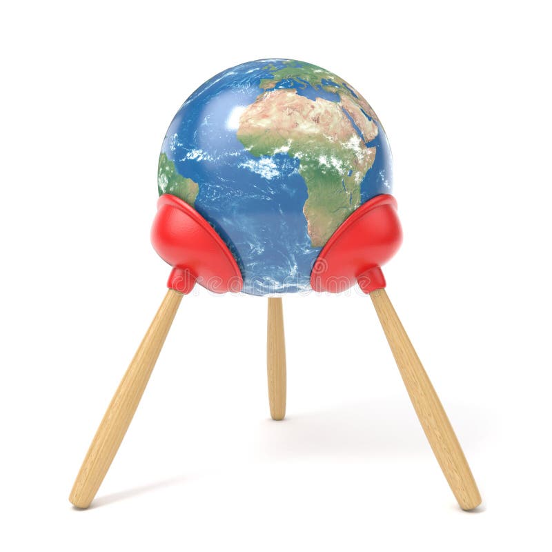Planet Earth Stand on Three Red Kitchen Plunger 3D Stock Illustration ...