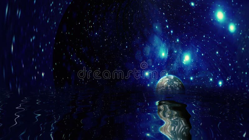 Planet Earth and Stars Reflecting in Water Stock Illustration ...