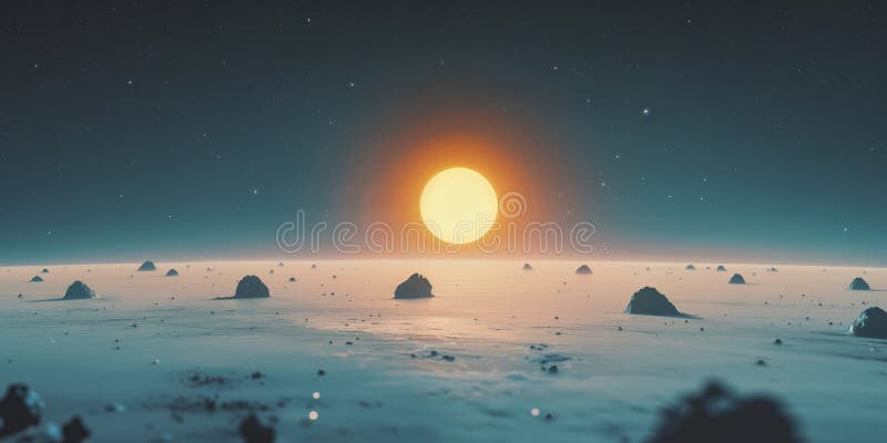 Planet Earth and Sun Emerging from Asteroid Field in Space Stock Photo ...