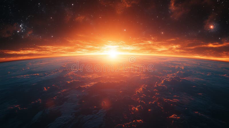 Planet Earth with Sunset from Space. Silhouette of Planet Earth Stock ...