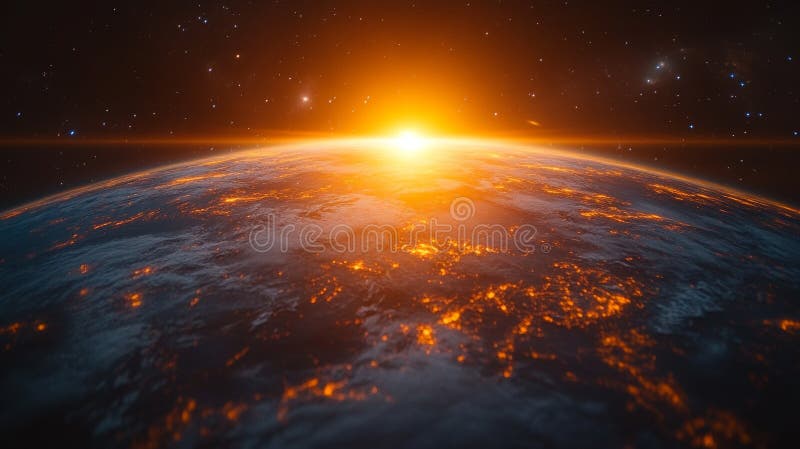 Planet Earth with Sunset from Space. Silhouette of Planet Earth Stock ...