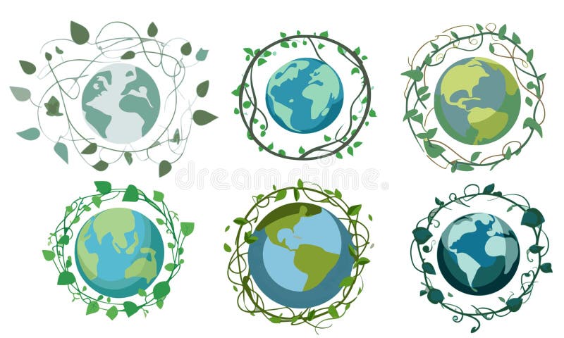 Planet Earth Surrounded by Green Leafy Vines Vector Graphical ...