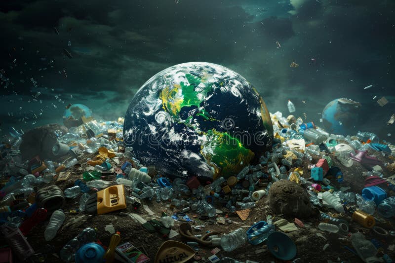 Planet Earth Surrounded by Plastic Waste and Pollution Stock Photo ...