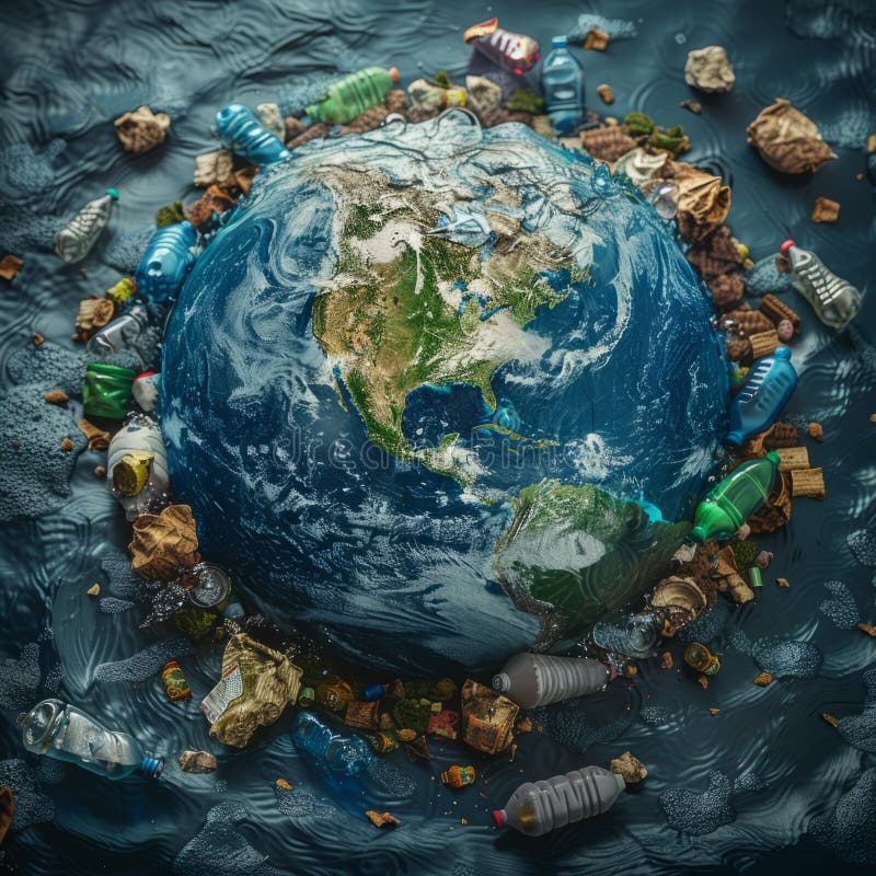 Planet Earth Surrounded by Plastic Waste. Stock Illustration ...