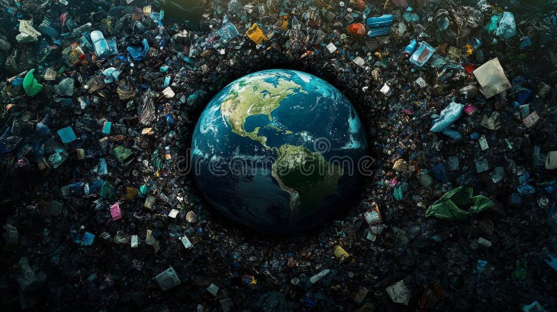 Planet Earth Surrounded by Pollution and Plastic Waste in Ocean Stock ...