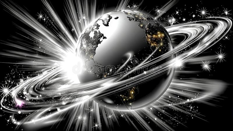 Planet Earth Surrounded by Saturn S Rings and Bright Cosmic Elements in ...