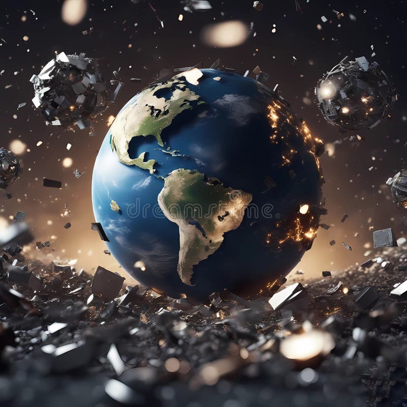 Planet Earth Surrounded by Space Debris Stock Illustration ...