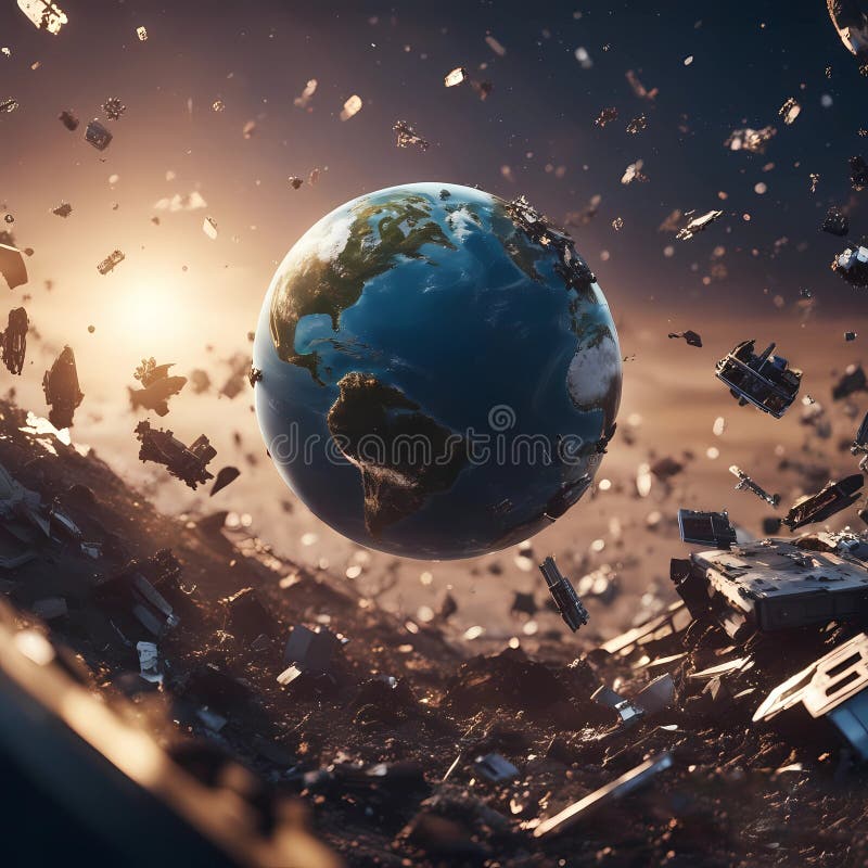 Planet Earth Surrounded by Space Debris Stock Illustration ...