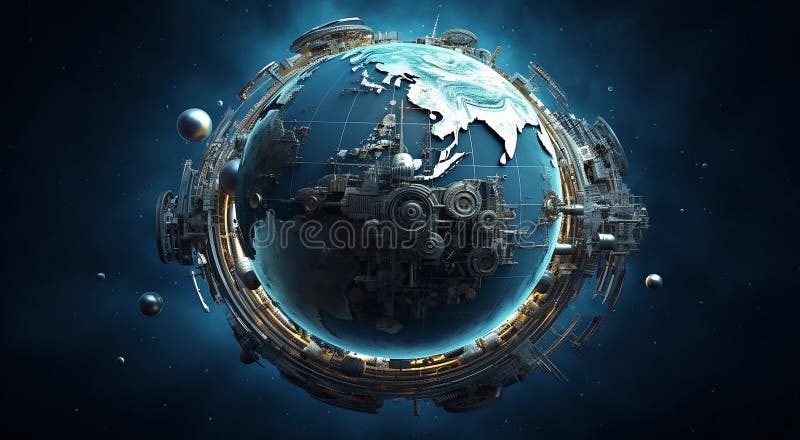 The Planet Earth, Surrounded by Various Mechanisms and Tools of a ...
