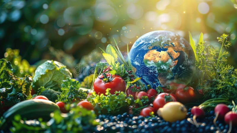 Planet Earth Surrounded by Vegetables in the Garden. Selective Focus ...