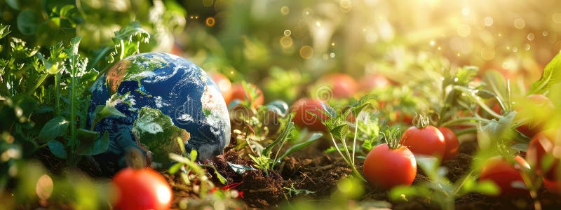 Planet Earth Surrounded by Vegetables in the Garden. Selective Focus ...