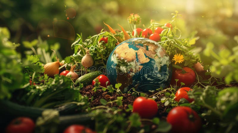 Planet Earth Surrounded by Vegetables in the Garden. Selective Focus ...