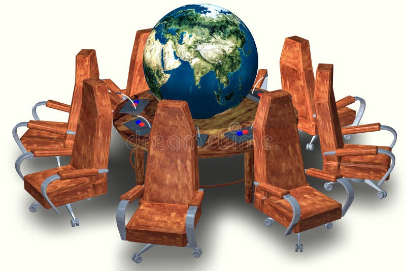 Planet Earth is on the Table. Round Table with Chairs Around, Chairs ...