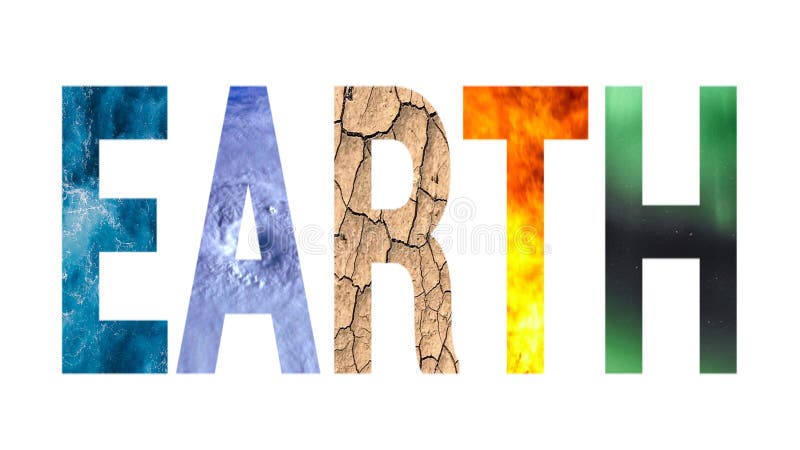 Planet Earth Text with Fire Earth Water and Air Illustration Stock ...