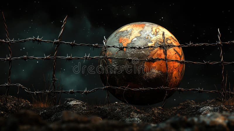 Planet Earth Trapped in Barbed Wire Symbolizing Environmental Crisis ...
