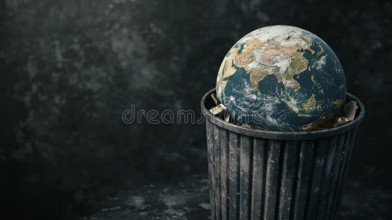 Planet Earth in a Trash Bin Symbolizing Environmental Crisis Stock ...