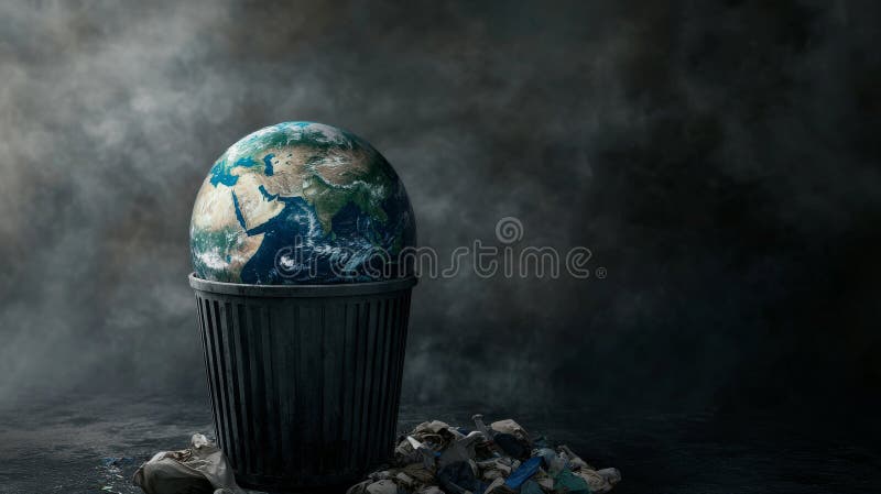 Planet Earth in Trash Bin Symbolizing Environmental Pollution Stock ...