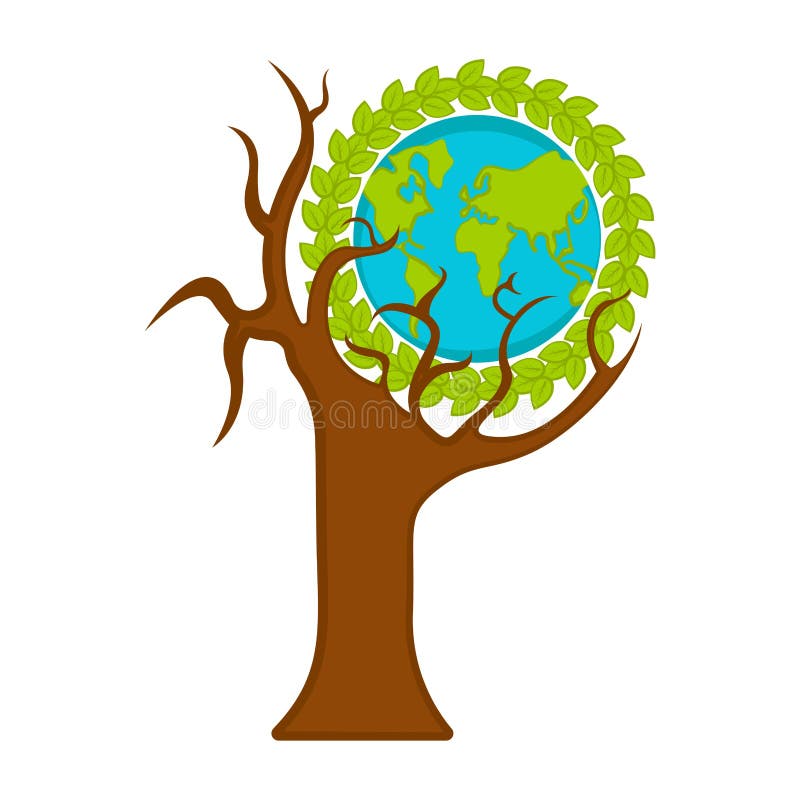 Planet Earth on a tree stock vector. Illustration of tree - 142468035