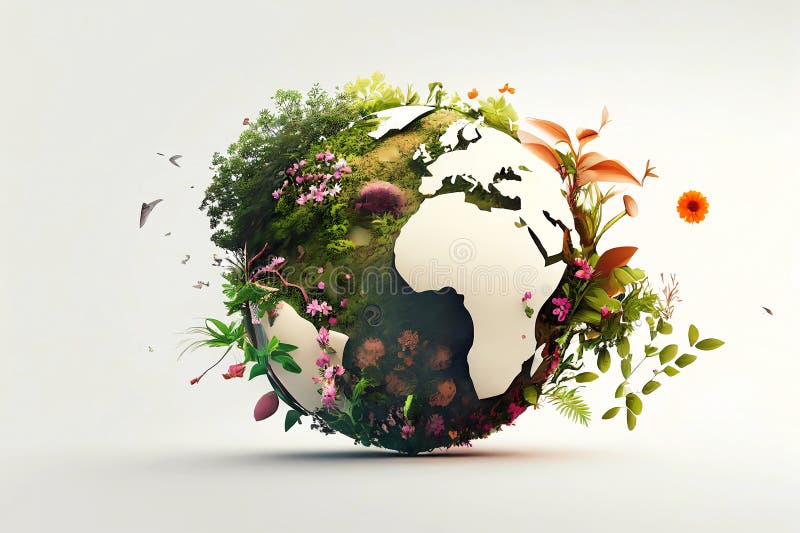 Planet Earth with Trees and Flowers. Generative Ai Design Stock ...