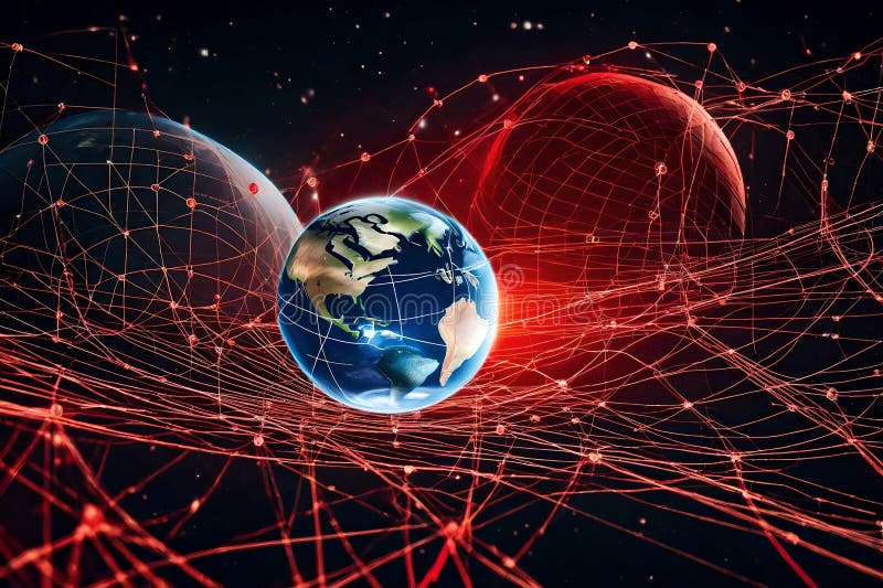 Planet Earth with Two Graphs in the Background, Red Landmarks and a ...