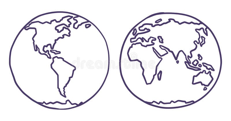 Planet Earth. Two Hemispheres. Vector Sketch Hand Drawn. Stock Vector ...
