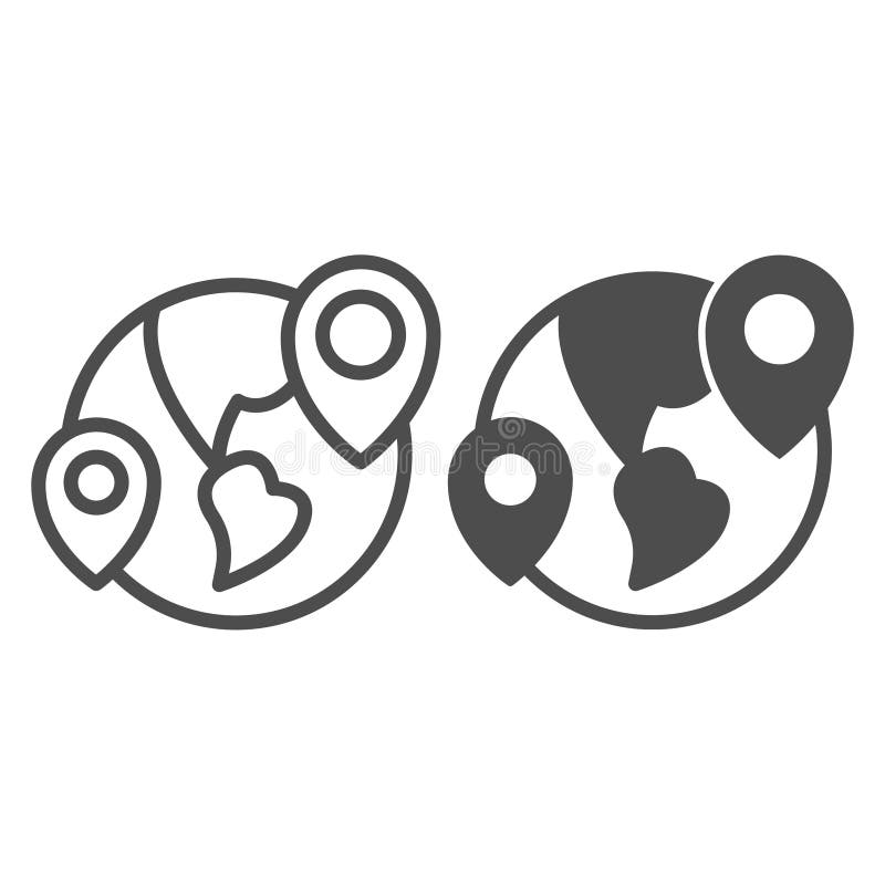 Planet Earth with Two Location Pins Line and Solid Icon, Remote Work ...