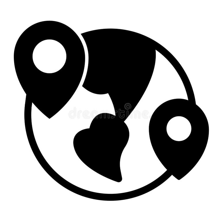Planet Earth with Two Location Pins Solid Icon, Remote Work Concept ...