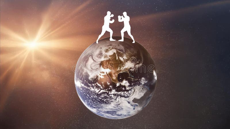 Illustration of Planet Earth and Two People Fighting Eachother Stock ...
