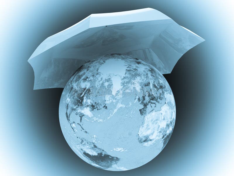 Planet Earth Under Umbrella Stock Illustration - Illustration of peace ...