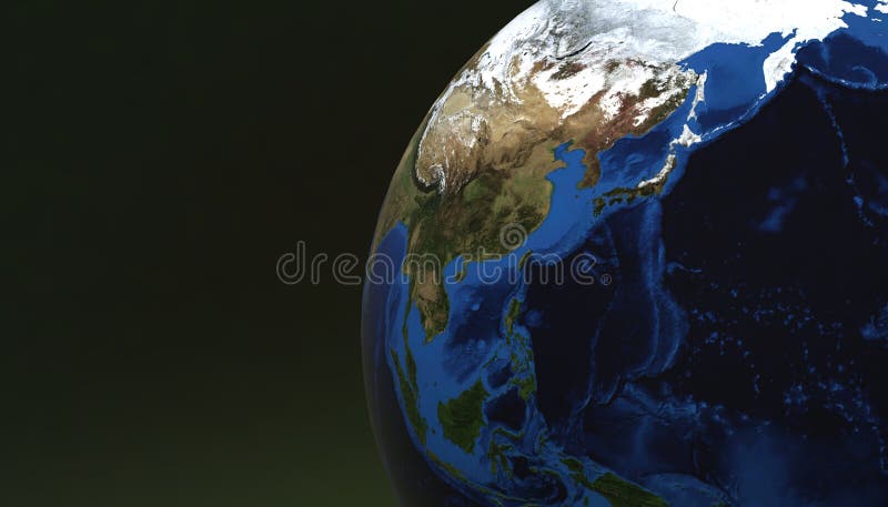 Planet Earth View Showing Asia, Japan, 3d Render Stock Illustration ...