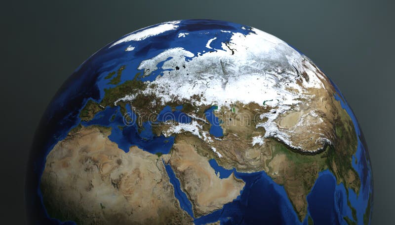 Planet Earth View Showing Europe and Asia, 3d Render Stock Illustration ...