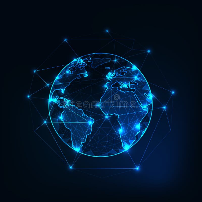 Planet Earth View from Space with Continents Outlines Abstract ...