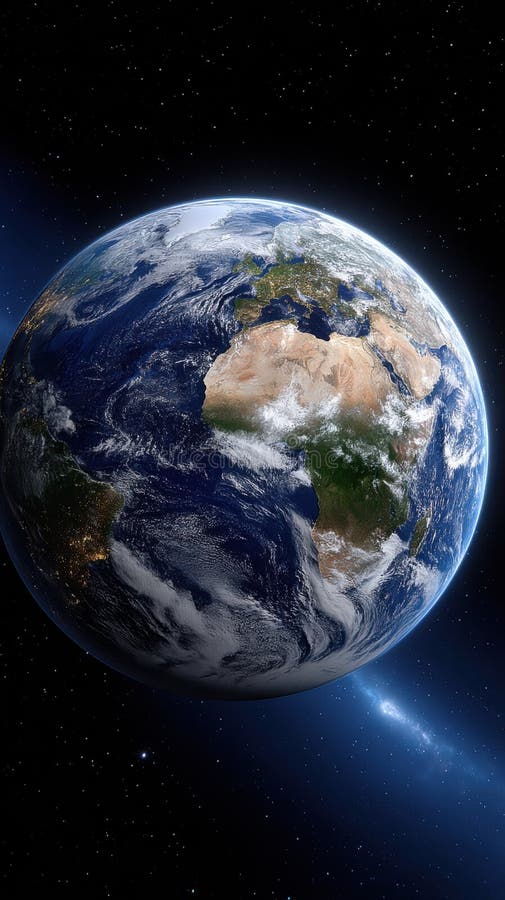 Planet Earth View from Space Showing Continents, Oceans, and Starfield ...