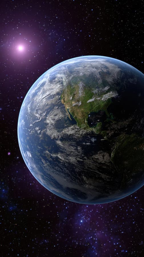 Planet Earth View from Space with Starfield and Sunlight Stock Image ...