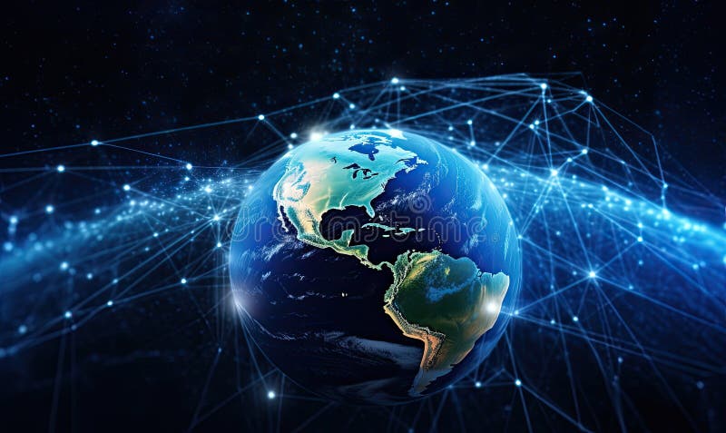 Planet Earth Viewed from Space Via Satellite Internet. Creating Using ...